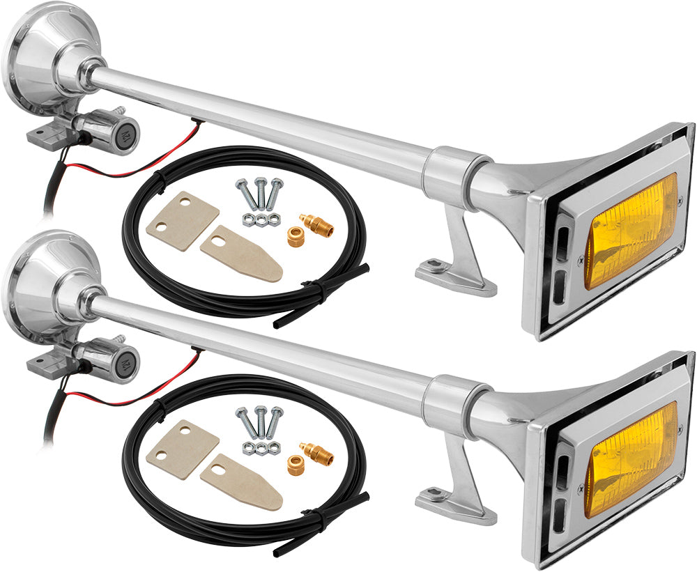 VIXEN HORNS VXH1264YX2 SEMI TRUCK AIR HORN WITH ORANGE LIGHT CHROME PL ...
