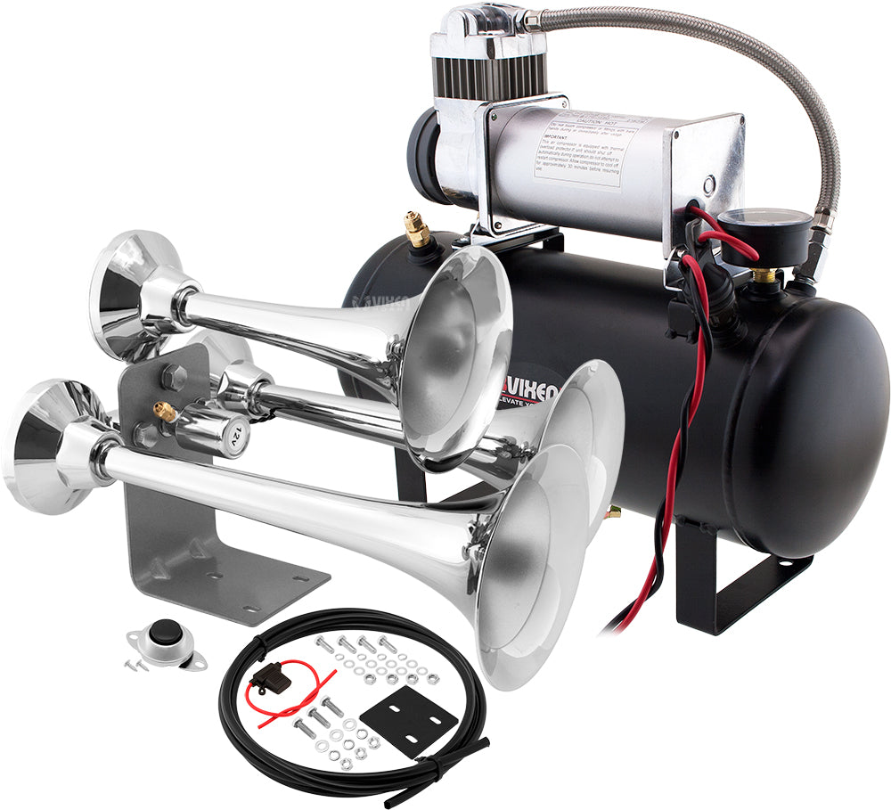 VIXEN HORNS VXO8560/3318C TRIPLE TRUMPET TRAIN AIR HORN CHROME PLATED ...